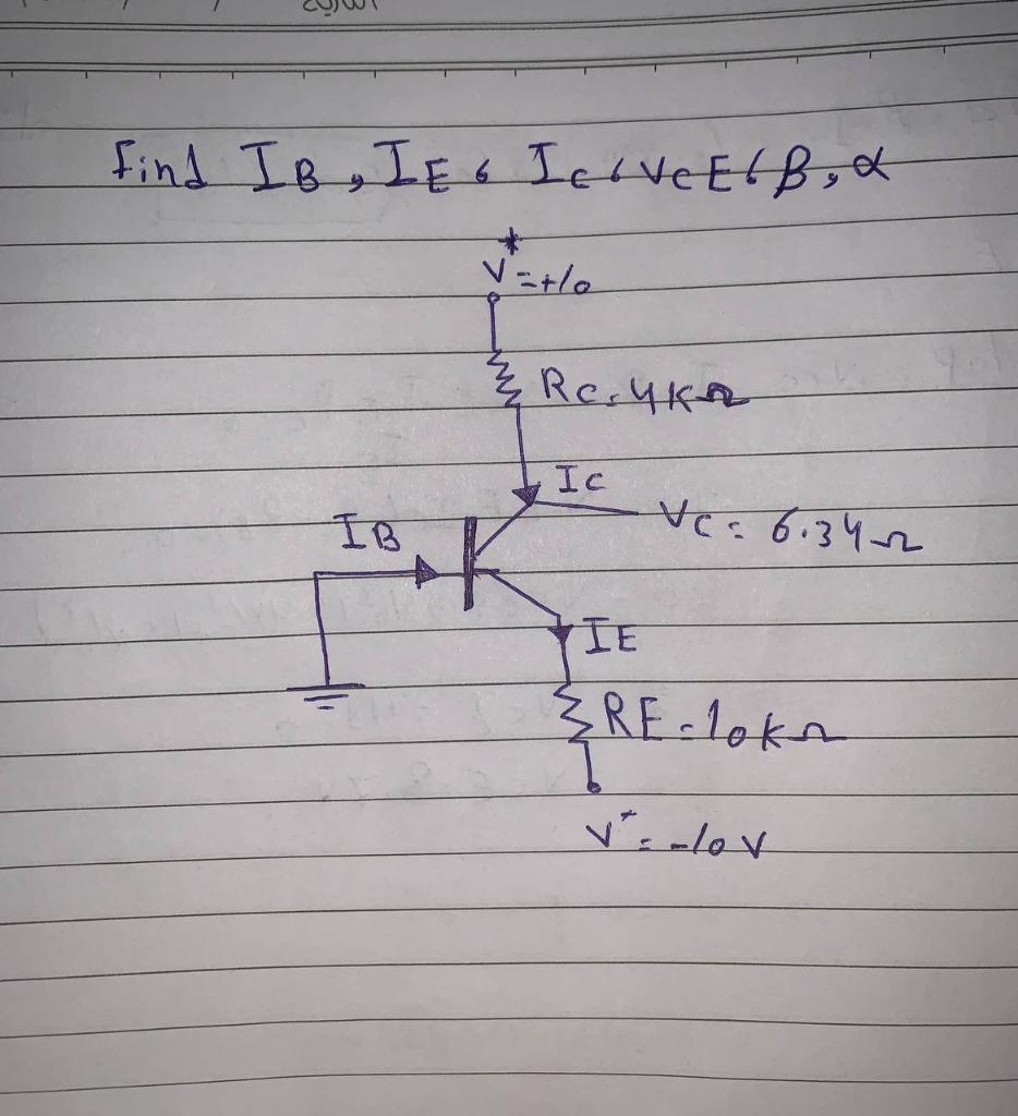 Solved find IB IE 6 Ietve EGB , & V=tle Realka IC IB Vc: | Chegg.com