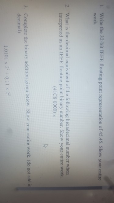 Solved Write the 32-bit IEEE floating point representation | Chegg.com
