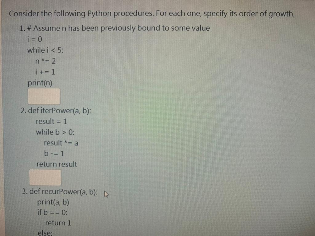 Solved Consider the following Python procedures. For each | Chegg.com