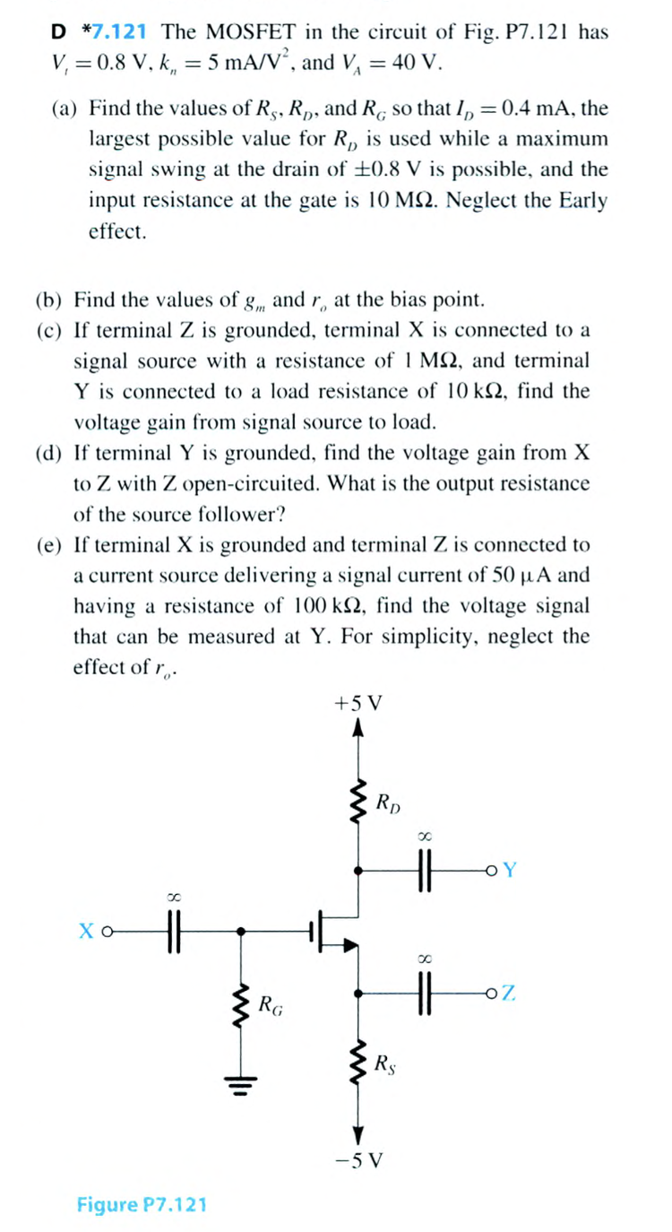 Solved D *7.121 The MOSFET in the circuit of Fig. P7.121 has | Chegg.com