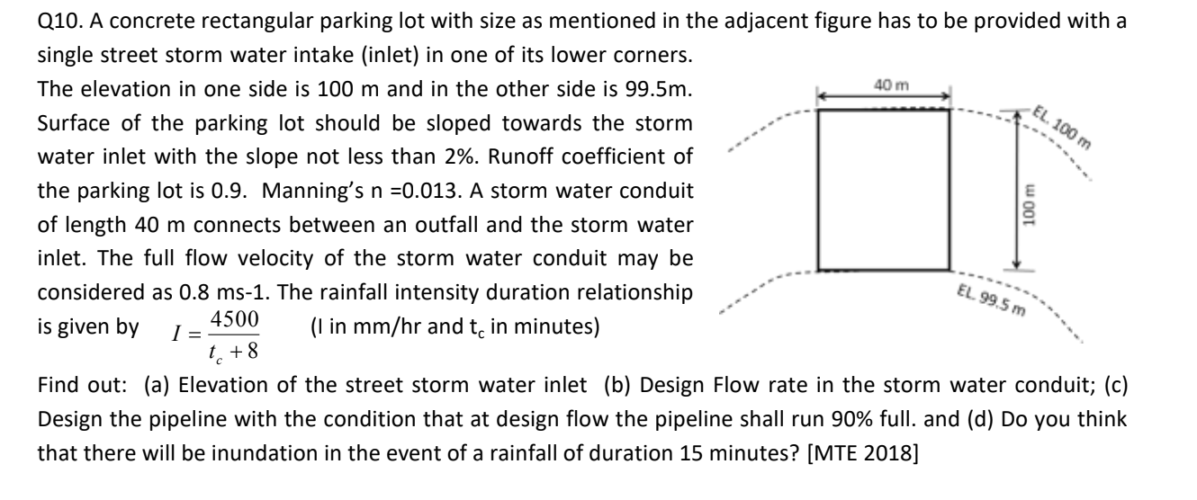 Solved Q10. A concrete rectangular parking lot with size as | Chegg.com
