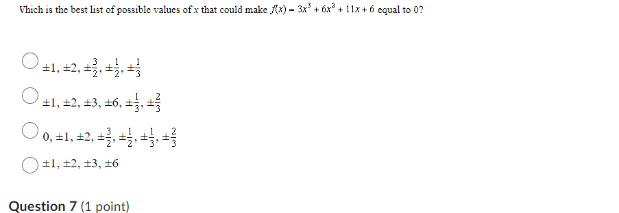 Solved Which is the best list of possible values of x ﻿that | Chegg.com