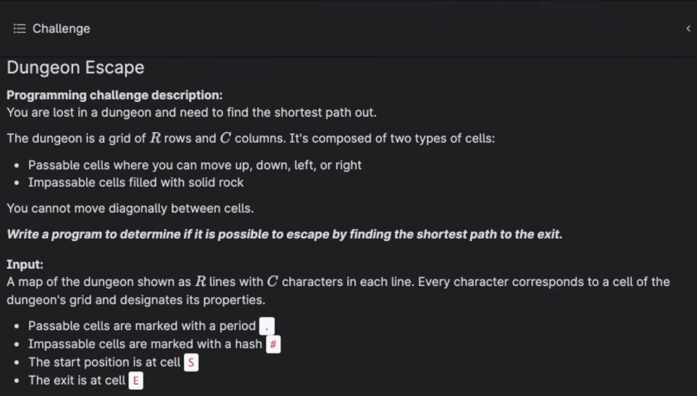Solved 5 Challenge Dungeon Escape Programming challenge | Chegg.com