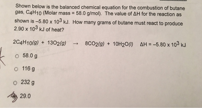 Solved Shown below is the balanced chemical equation for the | Chegg.com