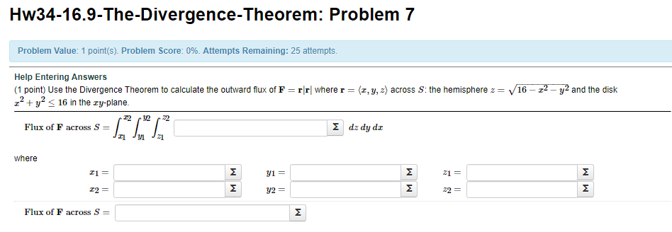 Solved Hw34-16.9-The-Divergence-Theorem: Problem 7 Problem | Chegg.com