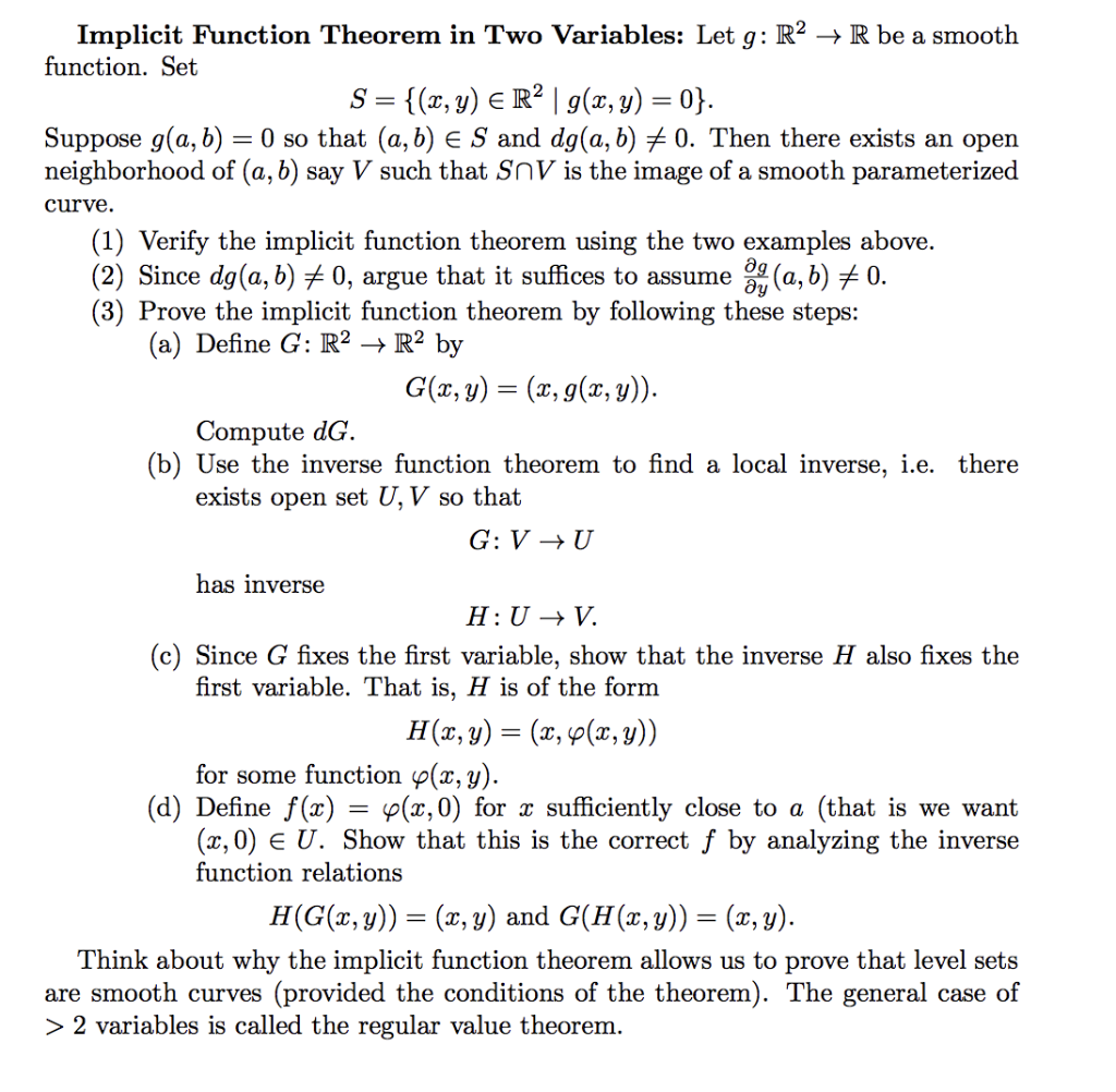 Solved Implicit Function Theorem in Two Variables: Let g: R2 | Chegg.com