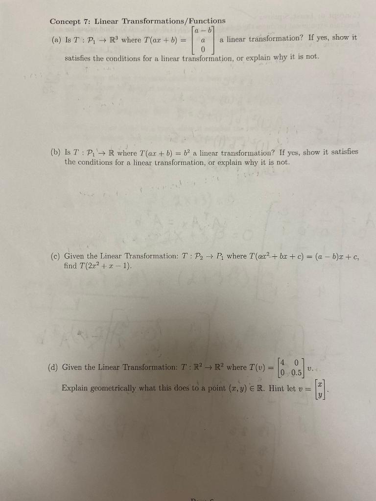 Solved Concept 7: Linear Transformations/Functions a-b (a) | Chegg.com