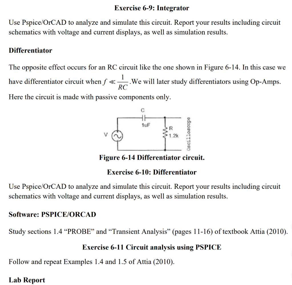 Solved Exercise 6-9: Integrator Use Pspice/OrCAD to analyze | Chegg.com