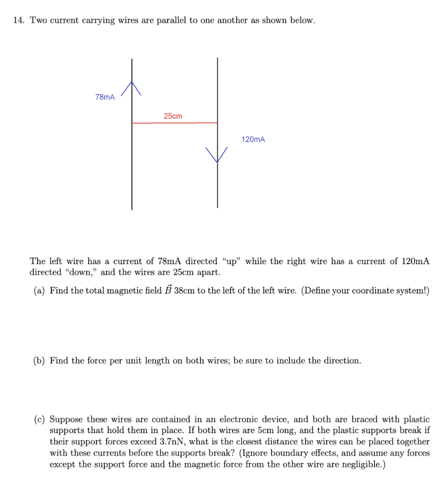 Solved 14. Two current carrying wires are parallel to one | Chegg.com