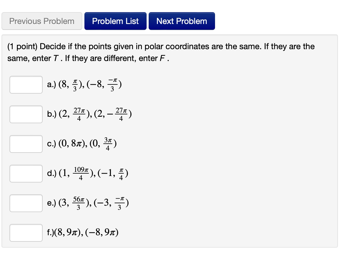 Solved 1 Point Decide If The Points Given In Polar