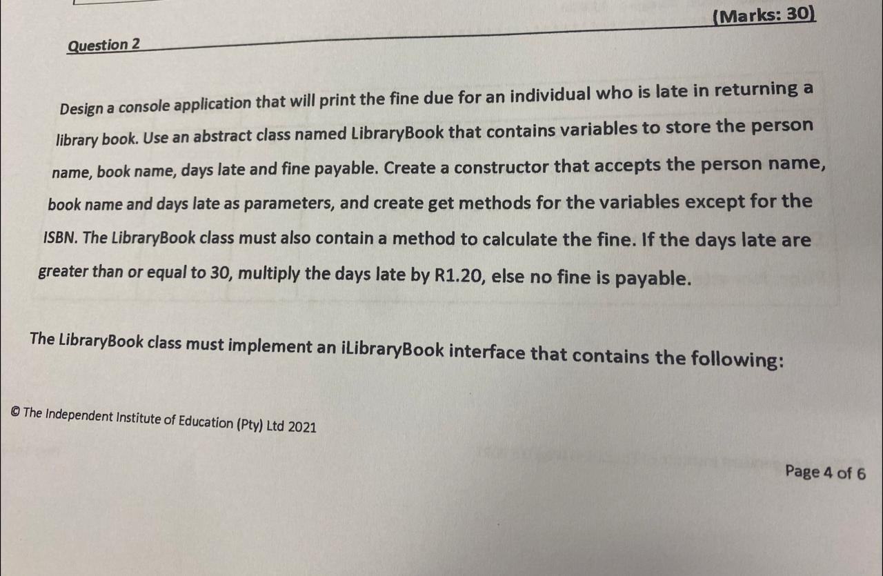 Solved 2021 public interface iLibraryBook { public void | Chegg.com