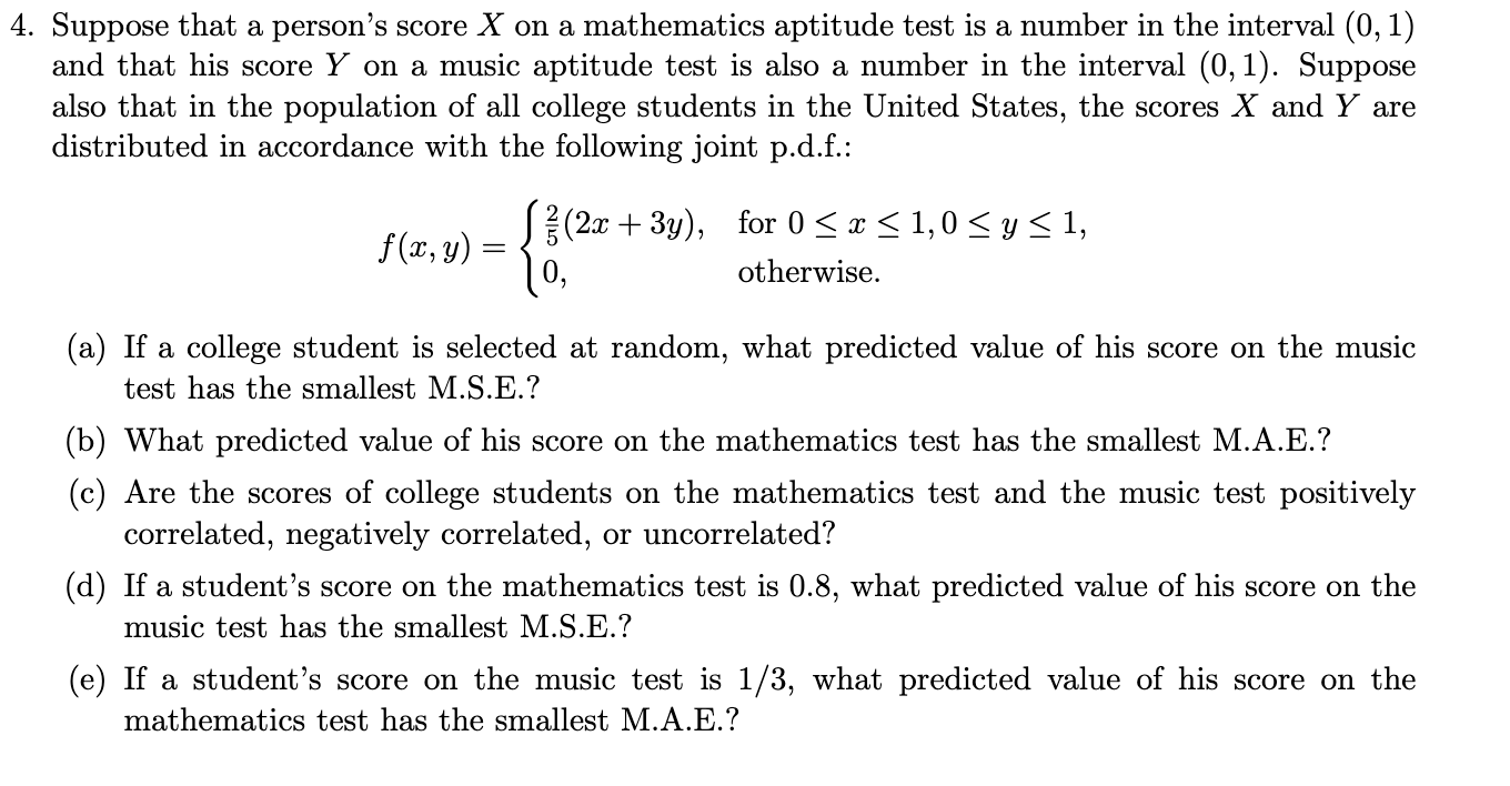 Solved 4. Suppose that a person's score X on a mathematics | Chegg.com