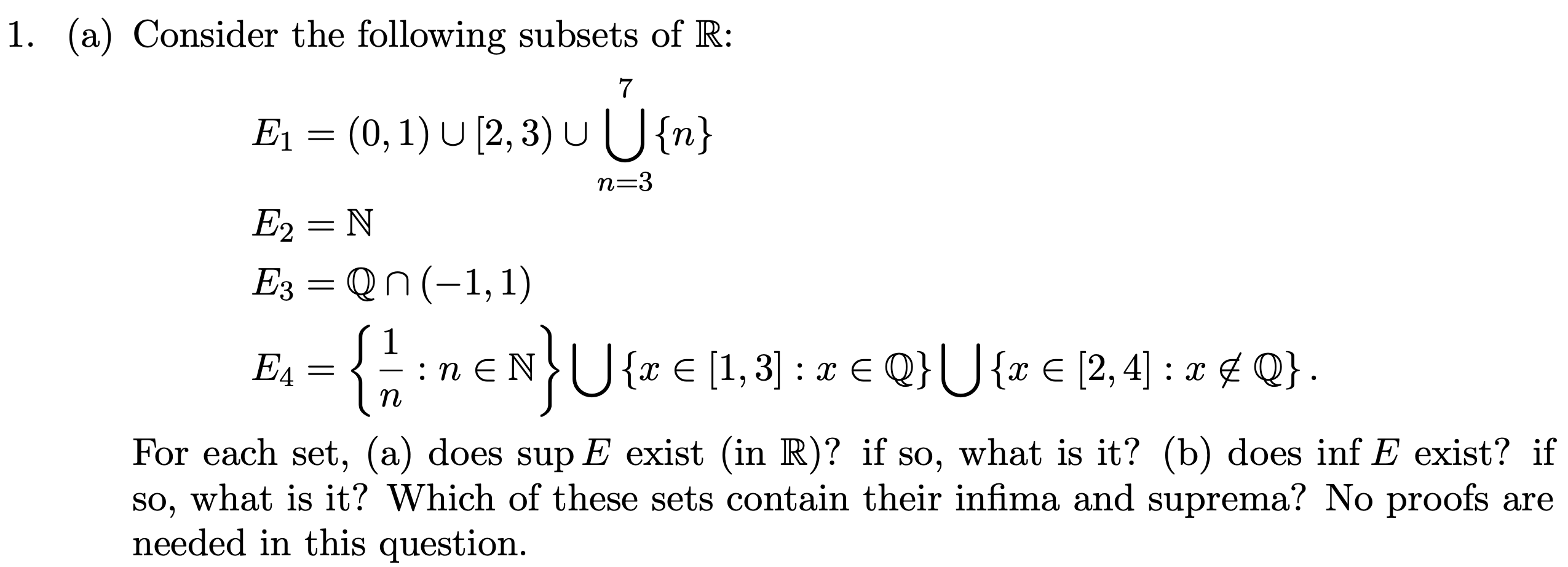 Solved (a) Consider the following subsets of R : | Chegg.com
