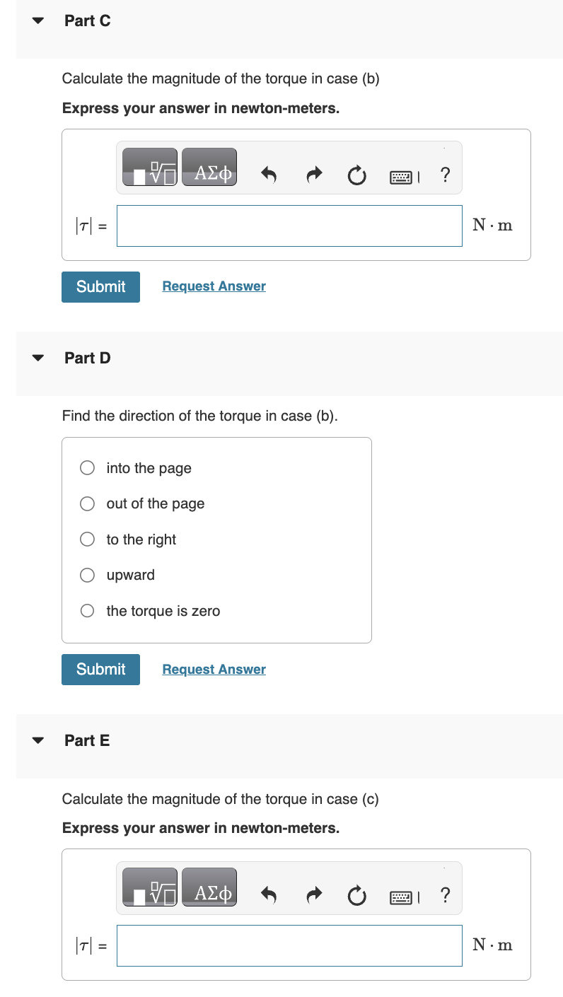 Solved Calculate the torque (magnitude and direction) about | Chegg.com