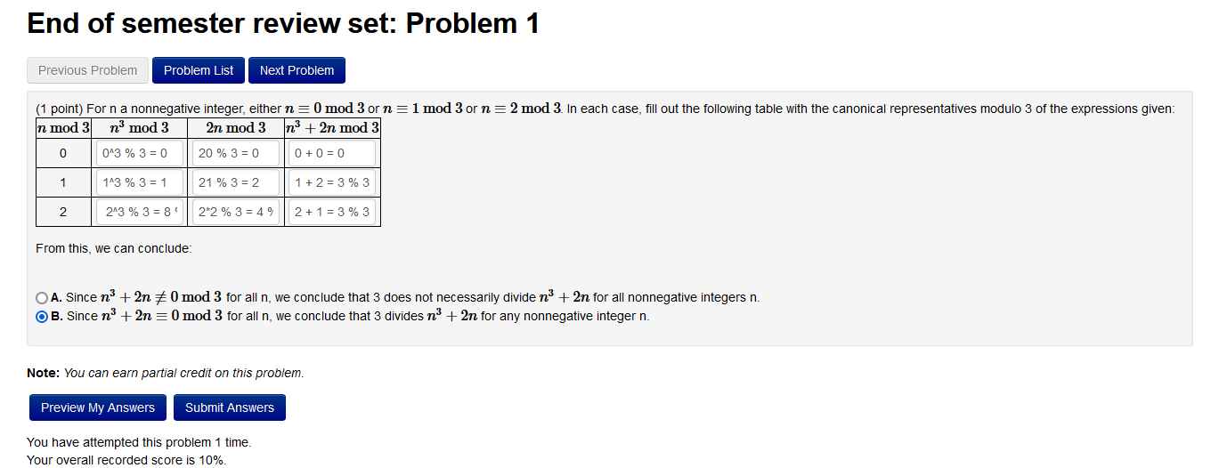 For N A Nonnegative Integer Either N≡0 Mod 3 Or N≡1 
