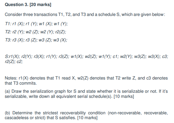 Solved Consider three transactions T1, T2, and T3 and a | Chegg.com