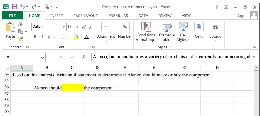 Solved Prepare a make-or-buy analysis - Excel ? X - Sign In | Chegg.com