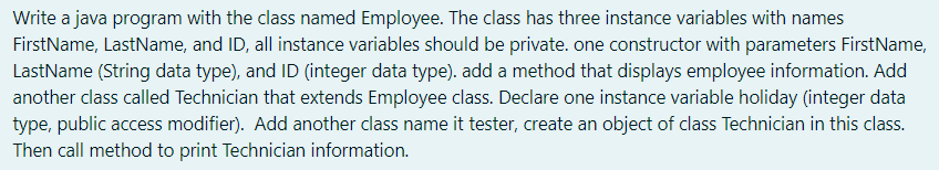 Solved Write a java program with the class named Employee. | Chegg.com
