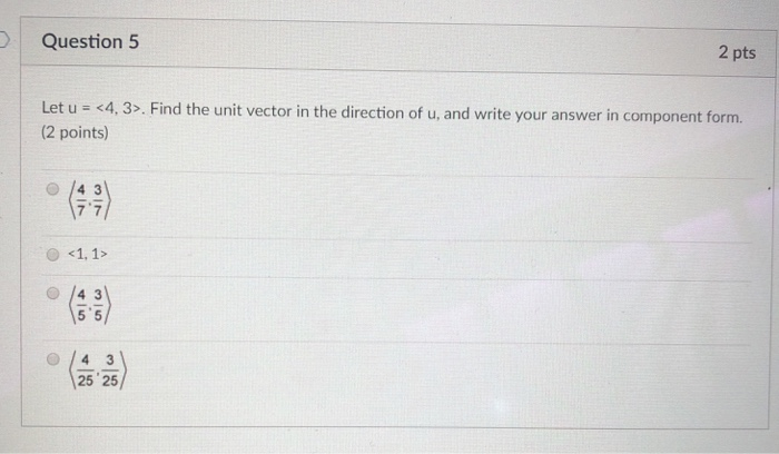 Solved Question 5 2 pts Let u Solved Question 5 2 pts Let u