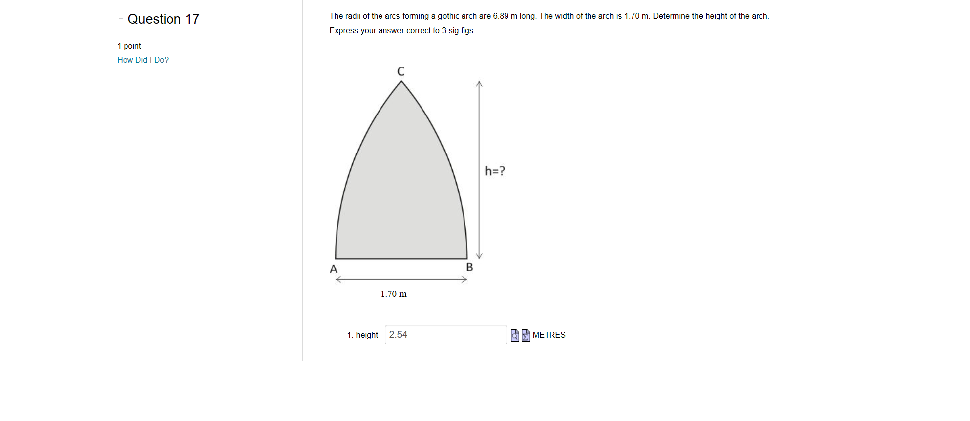 Solved The radii of the arcs forming a gothic arch are 6.89 | Chegg.com