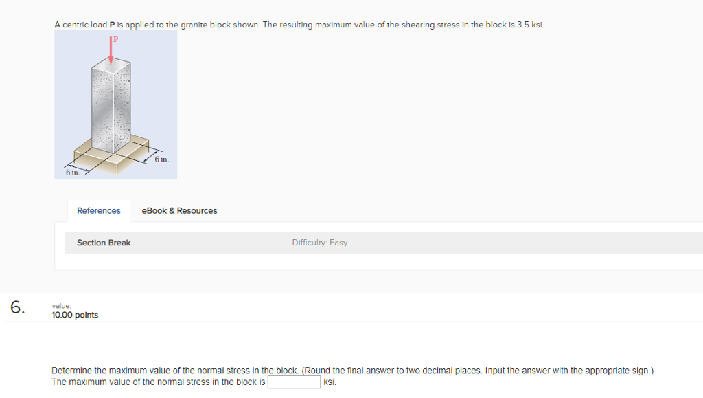 Solved A centric load P is applied to the granite block | Chegg.com
