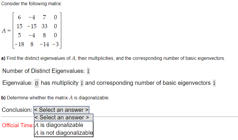 Solved Consider the following matrix: | Chegg.com