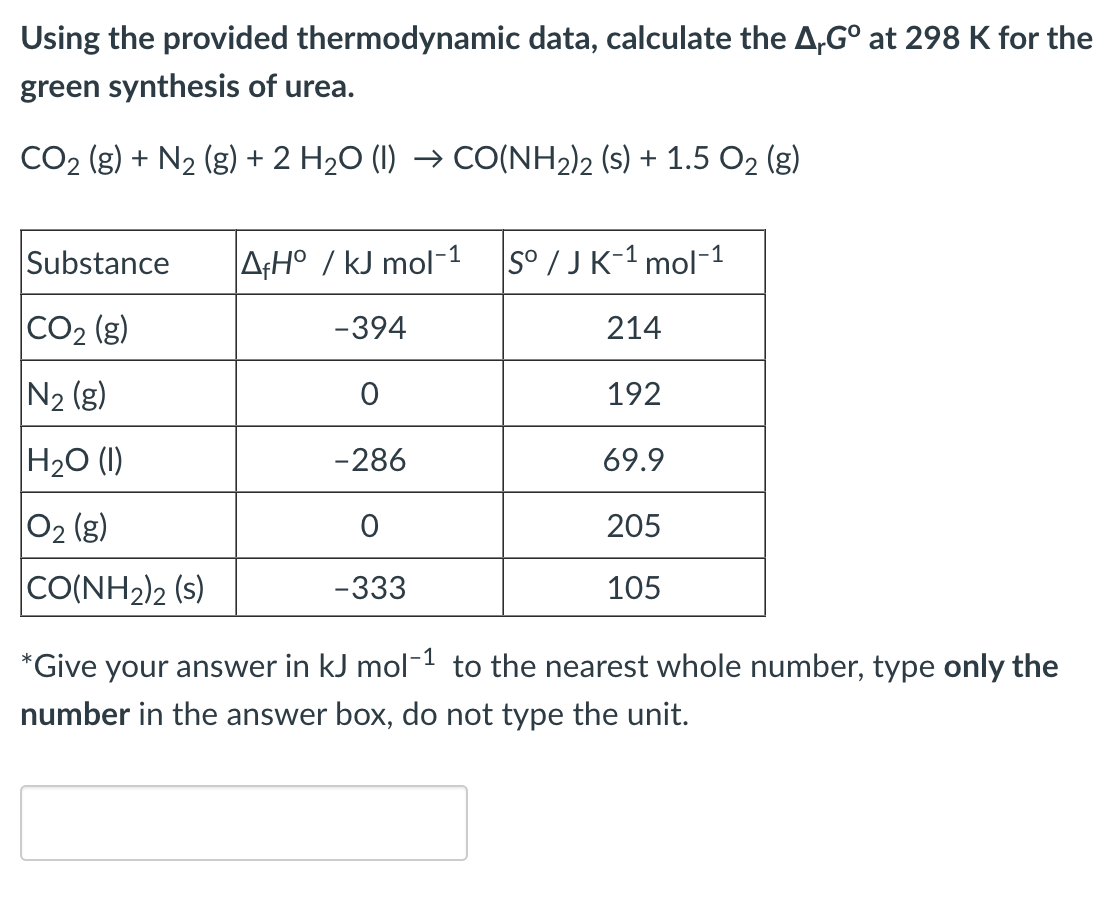 Solved Using the provided thermodynamic data, calculate the | Chegg.com