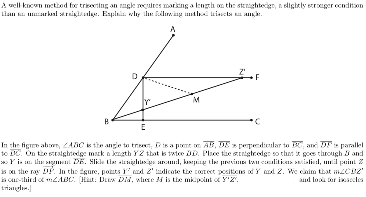 Solved advanced geometry A well-known method for trisecting | Chegg.com