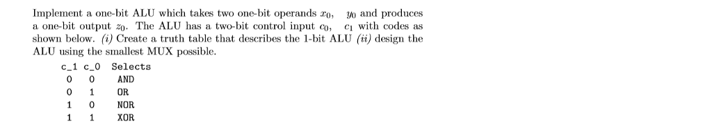 Solved Implement a one-bit ALU which takes two one-bit | Chegg.com