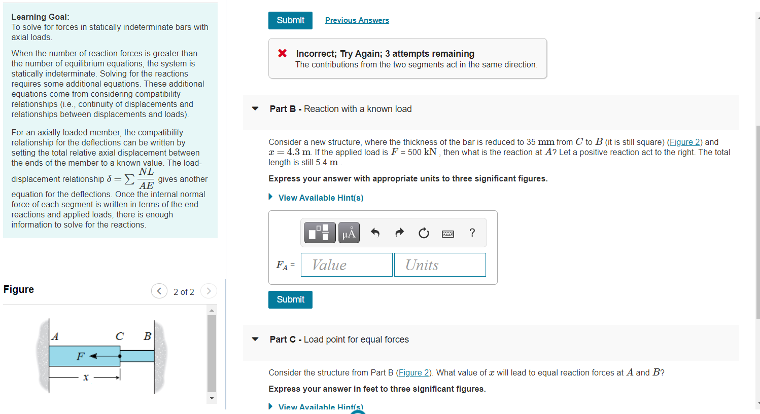 Solved Part A - Force with a known deflection Learning Goal: | Chegg.com