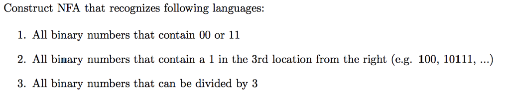 Solved Construct NFA that recognizes following languages: 1. | Chegg.com
