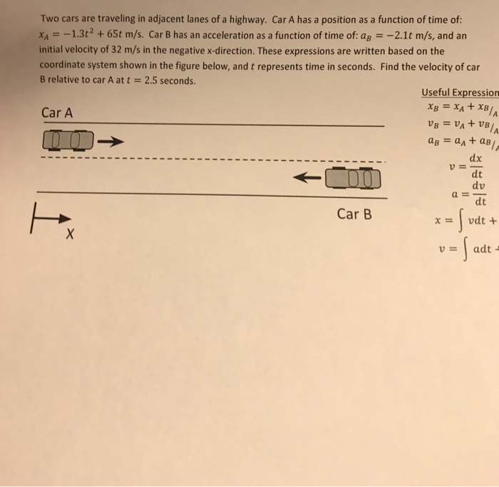 Solved Two cars are traveling in adjacent lanes of a | Chegg.com