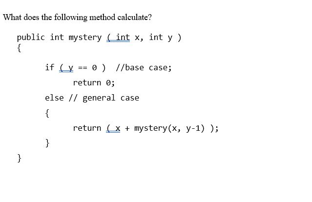 Solved What does the following method calculate? public int | Chegg.com