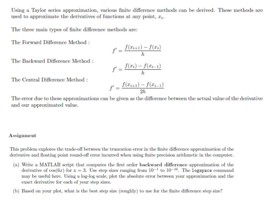 Solved Using a Taylor series approximation, various finite | Chegg.com