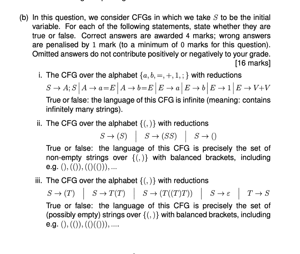 Solved (b) In this question, we consider CFGs in which we | Chegg.com
