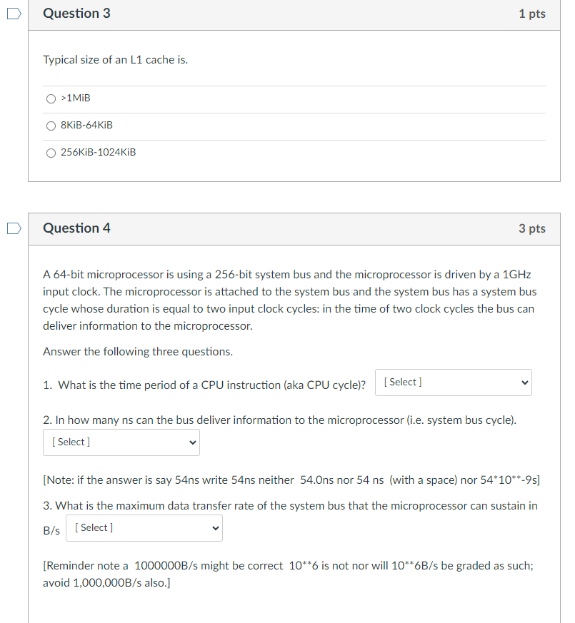 Solved Typical size of an L1 cache is. >1MiB 8KiB−64KiB | Chegg.com