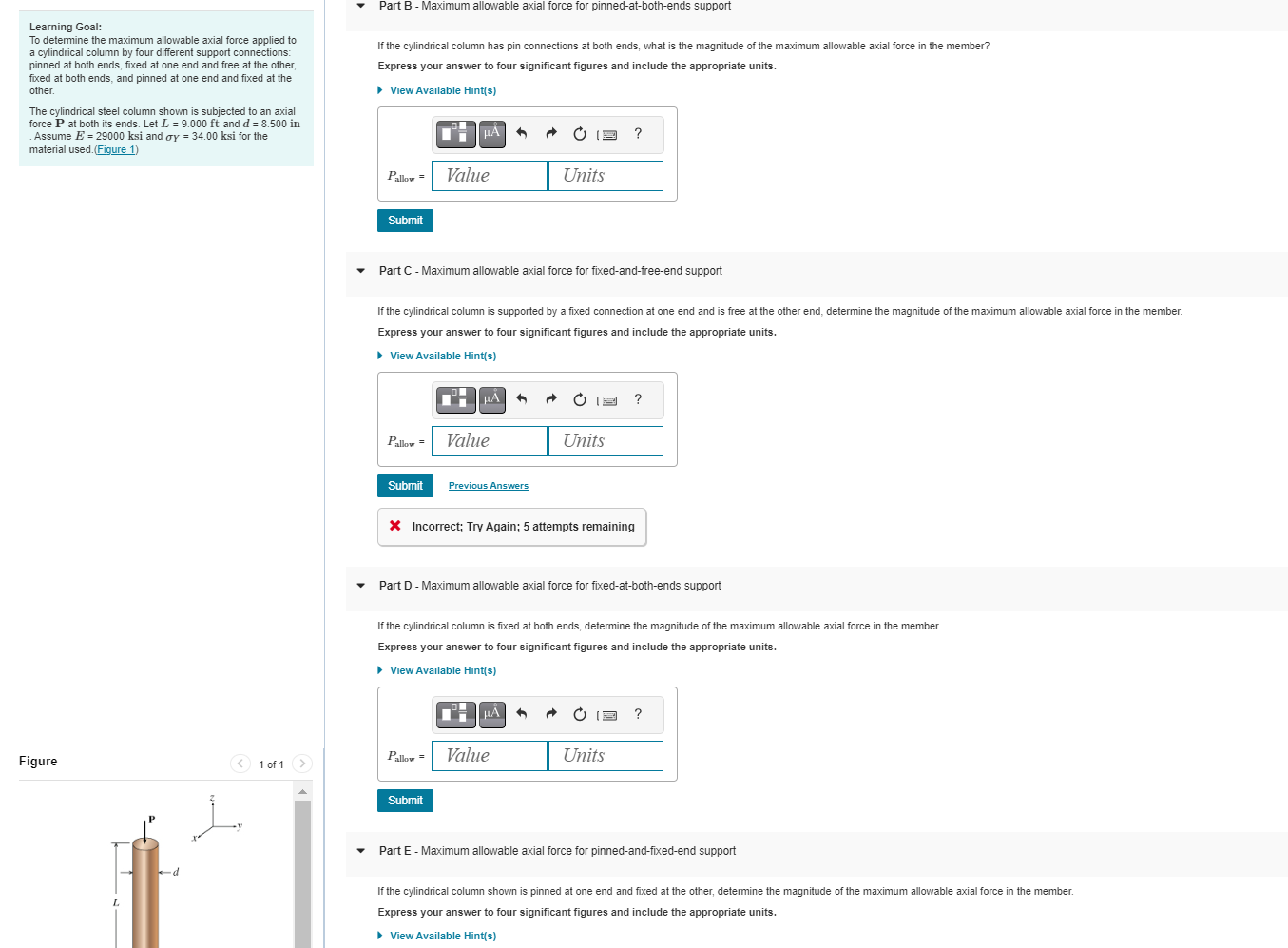 Solved Learning Goal: To determine the maximum allowable | Chegg.com