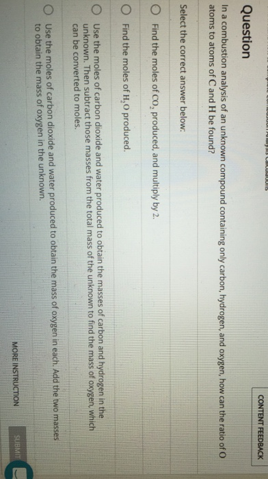 Solved CONTENT FEEDBACK Question In a combustion analysis of | Chegg.com