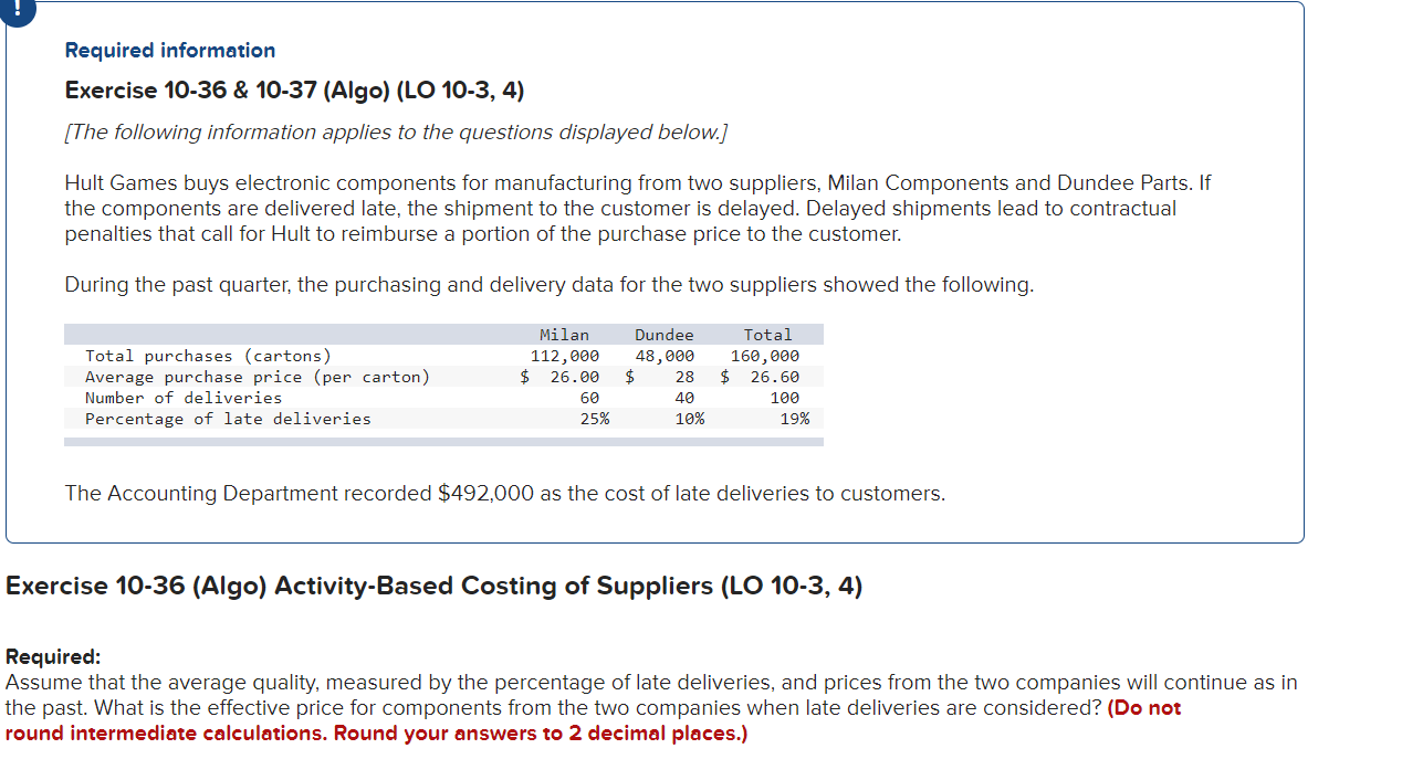 Solved Required information Exercise 10-36 & 10-37 (Algo) | Chegg.com