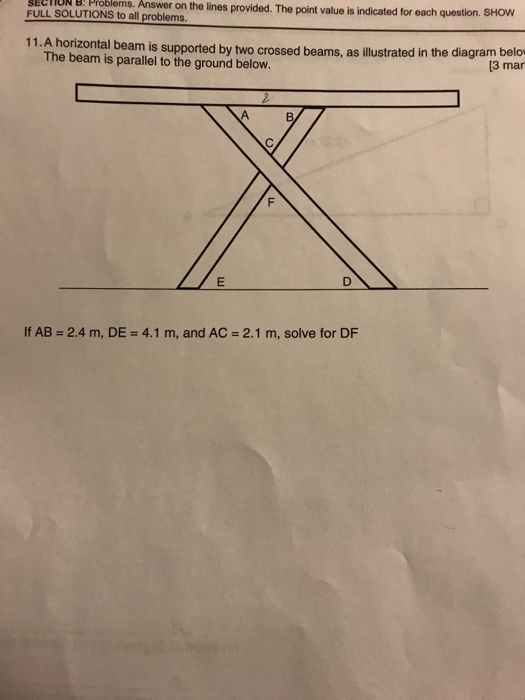 Solved a horizontal beam is supported by two crossed beams, | Chegg.com