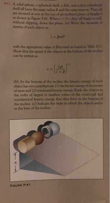 Solved 41. A solid sphere, a spherical shell, a disk, and a | Chegg.com