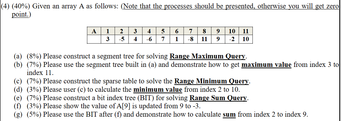 Solved (40\%) Given an array A as follows: (Note that the | Chegg.com Solved (40\%) Given an array A as follows: (Note that the | Chegg.com
