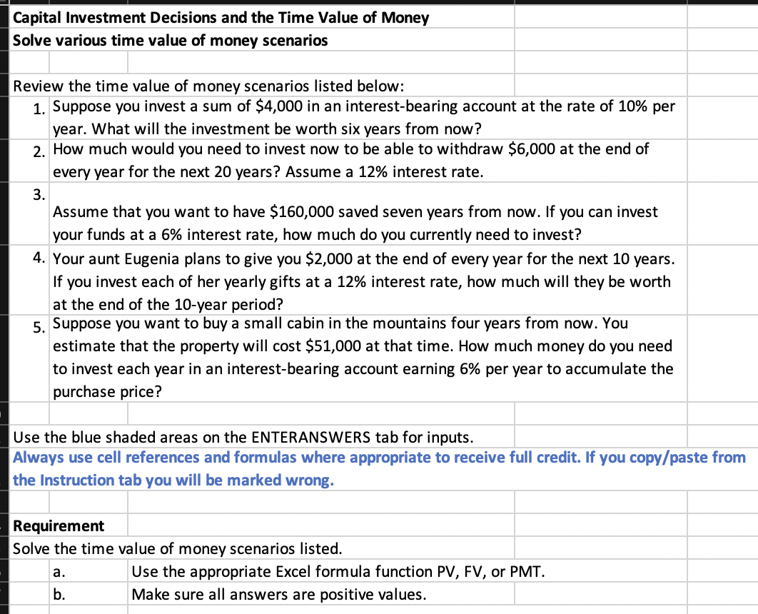 Solved Capital Investment Decisions and the Time Value of | Chegg.com