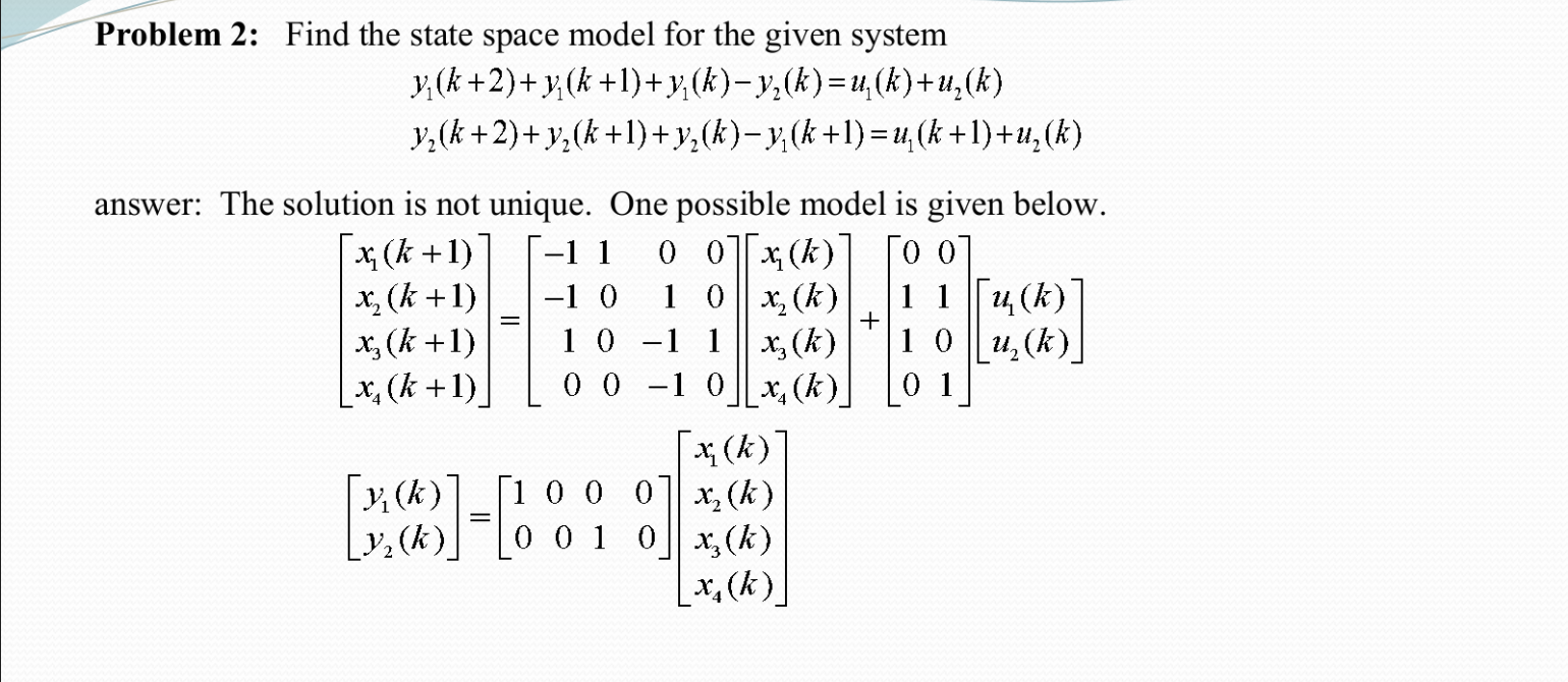 Solved Problem 2: Find the state space model for the given | Chegg.com