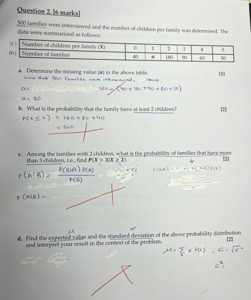 Solved Question 2. [6 marks] 500 families were interviewed | Chegg.com