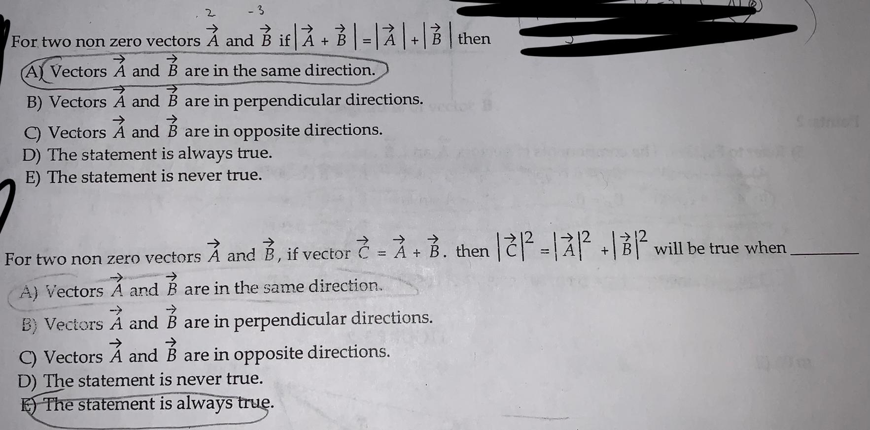 Solved -3 For two non zero vectors A and B if A + and ħ if| | Chegg.com