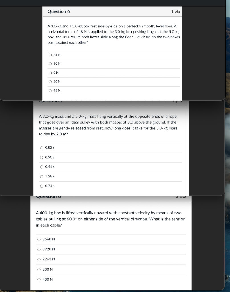 Solved Question 6 1 pts A 3.0-kg and a 5.0-kg box rest | Chegg.com