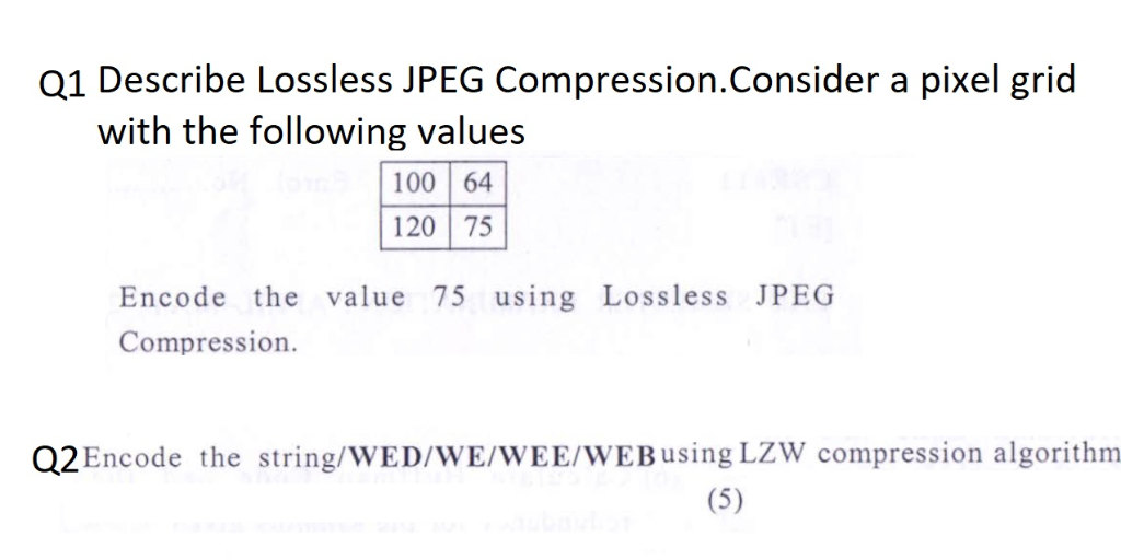Q1 Describe Lossless JPEG Compression.Consider a | Chegg.com
