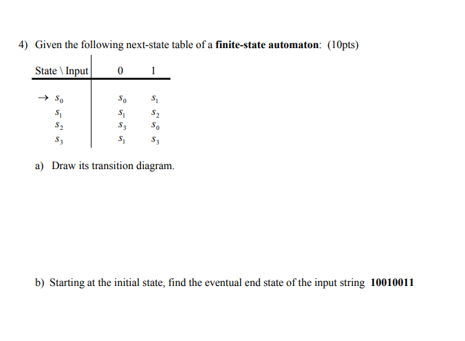 Solved 4) Given the following next-state table of a | Chegg.com