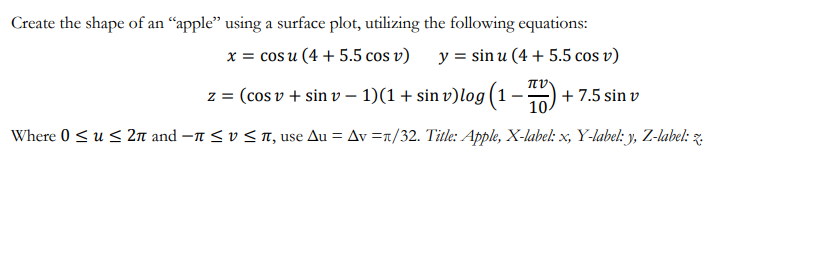 Solved Create the shape of an "apple" using a surface plot, | Chegg.com